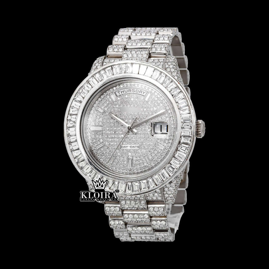 Frosted Majesty Moissanite Diamond Watch 14K Gold VVS 22 Carat 42mm