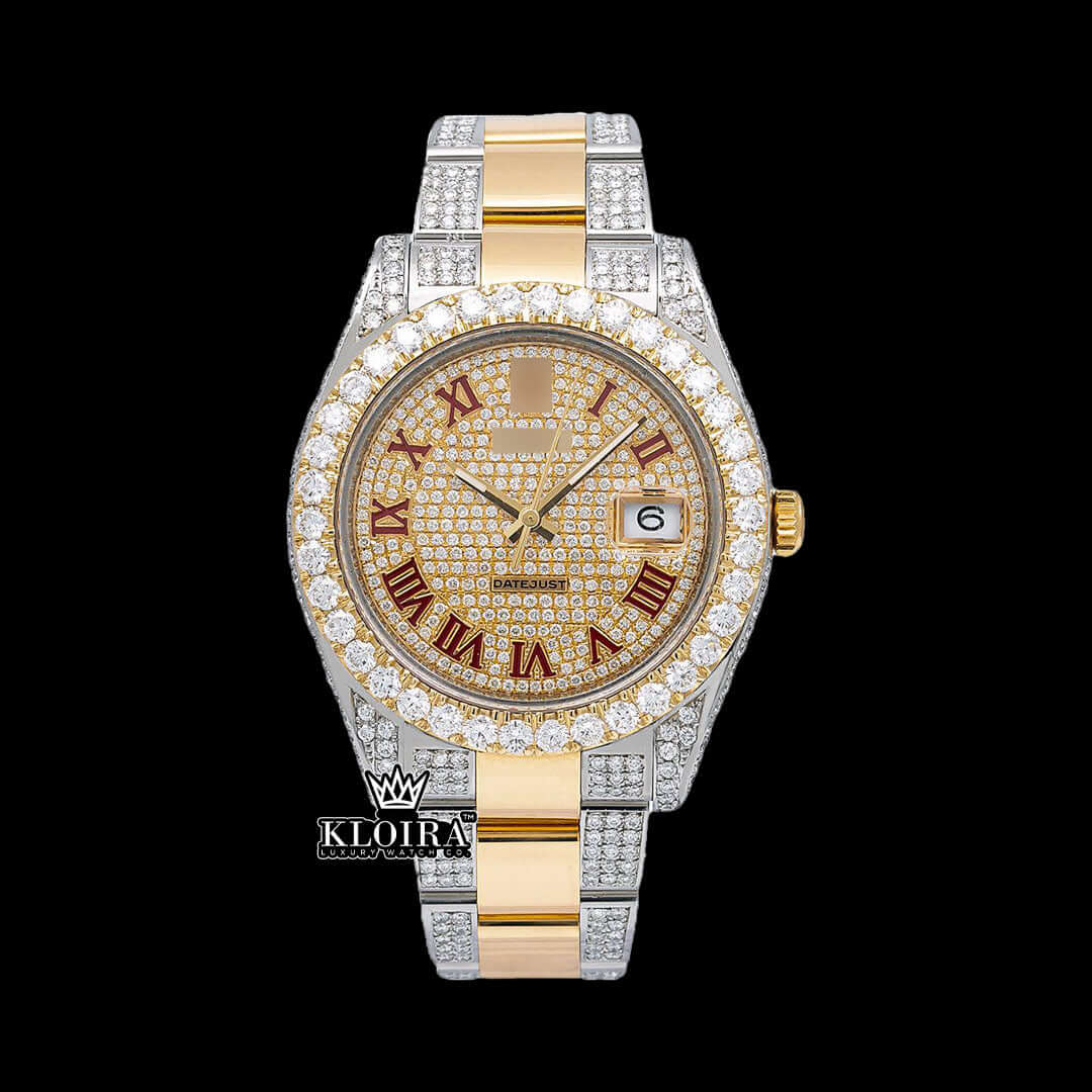 GoldenDate Moissanite Diamond Watch 14K Gold VVS 20 Carat 42mm